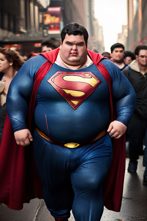 Really fat superman walking on a crowded street by guilherme - Playground