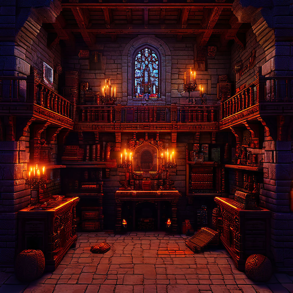 Medieval castle treasure room detailed in pixelart by David Allert ...