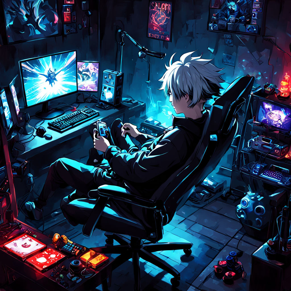 Illustration of a gamer demon boy approximated at 30 years o... by ...