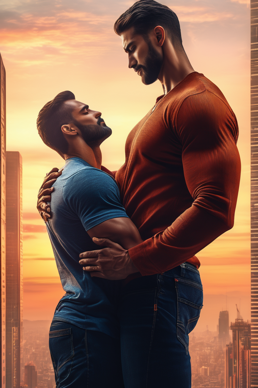 A tall muscular man hugging holding tight a man much taller ... by ...