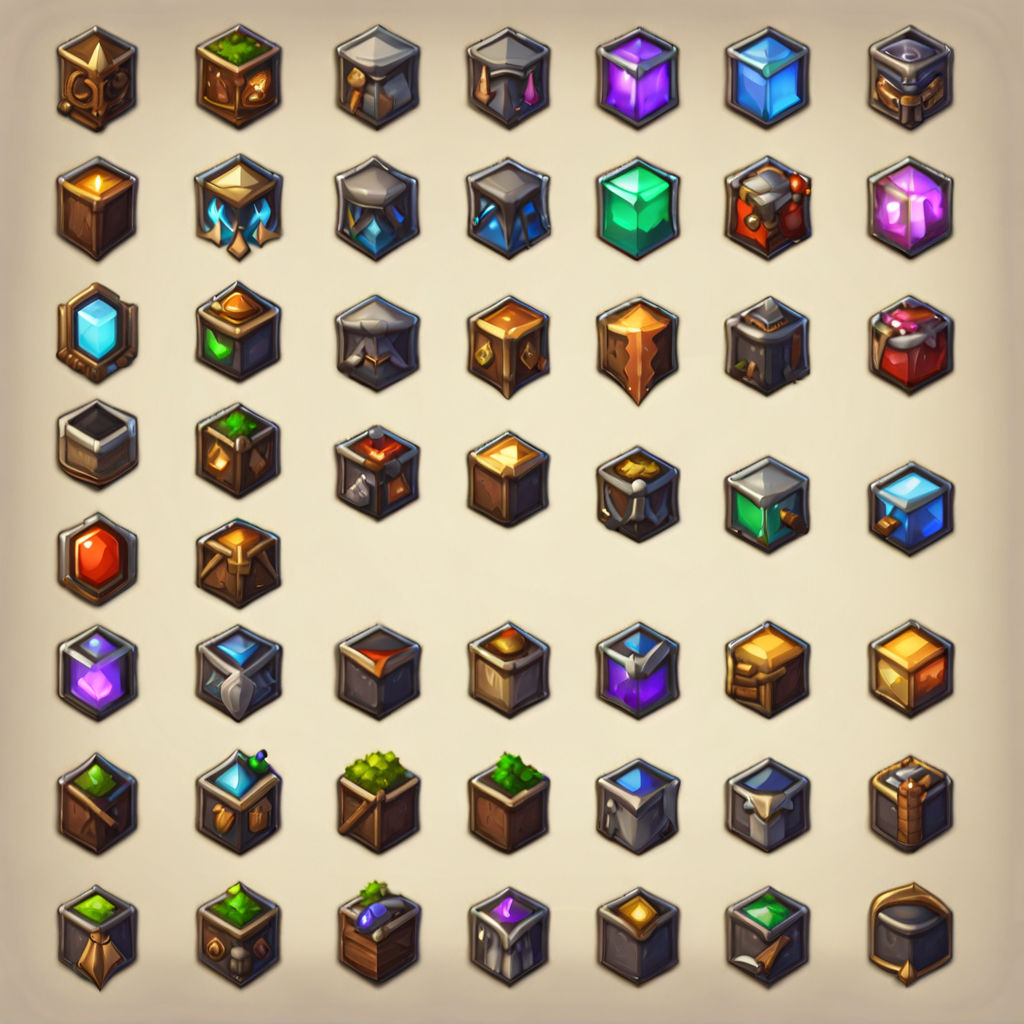 Create a set of 64x64 pixel icons for an MMORPG user interfa... by ...