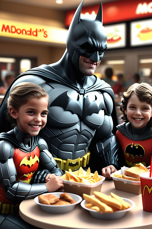Batman smiles with his wife and kids family eating lunch tog... by ...