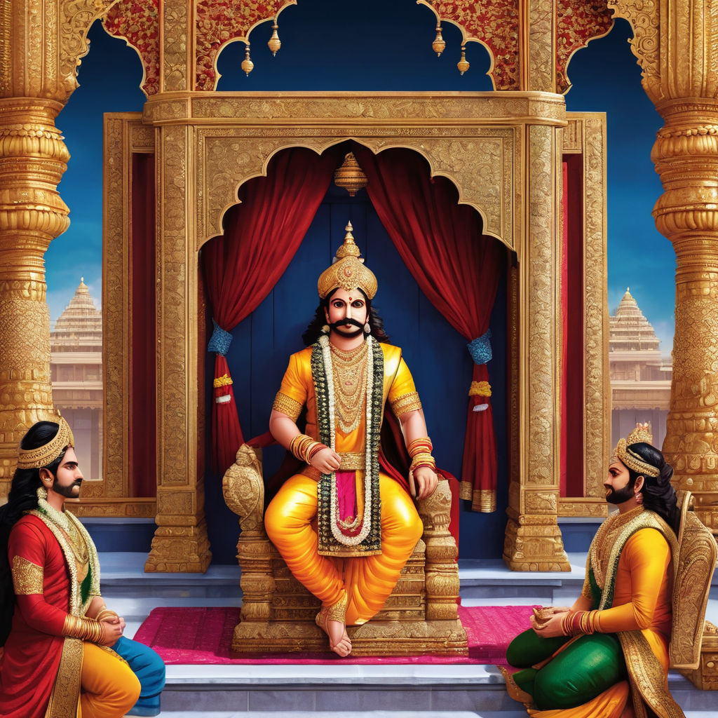 Create a scene from the Mahabharata featuring Raja Shantanu.... by ...