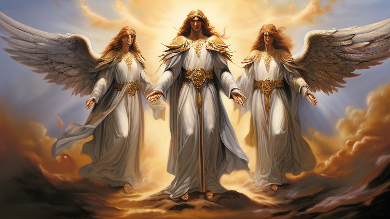 Create an image depicting the four living creatures mentione... by ...