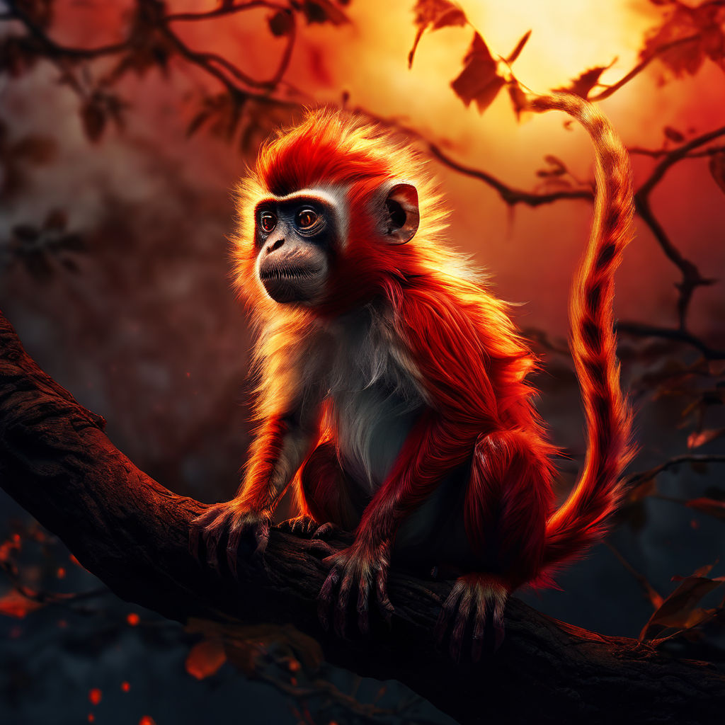 Red monkey sporting white stripes by Mafruha Nasrin - Playground