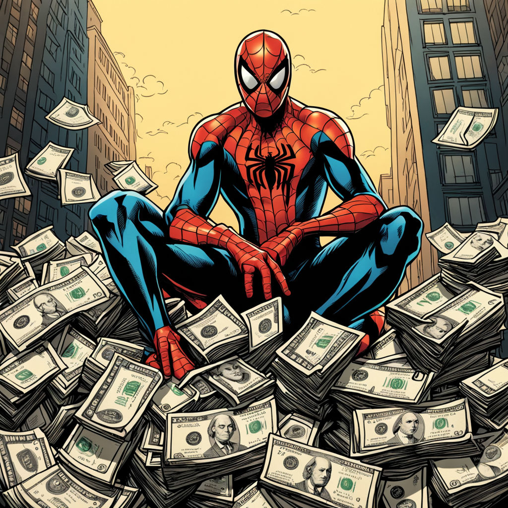 A black Spiderman holding money and fascinated with more sp... by Falk ...