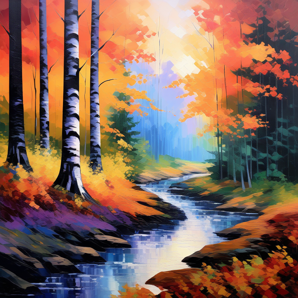 An impressionist painting of a fall forest. Use fall colors.... by ...