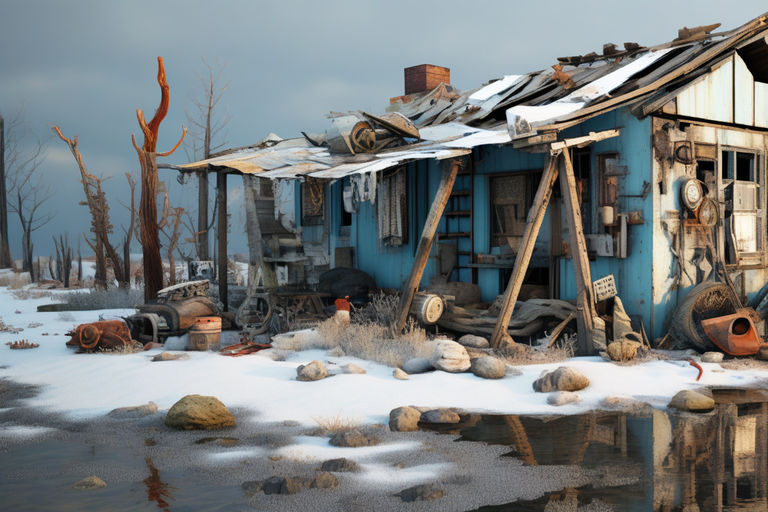 Post-apocalyptic shack constructed from fragmented timber by Владимир ...