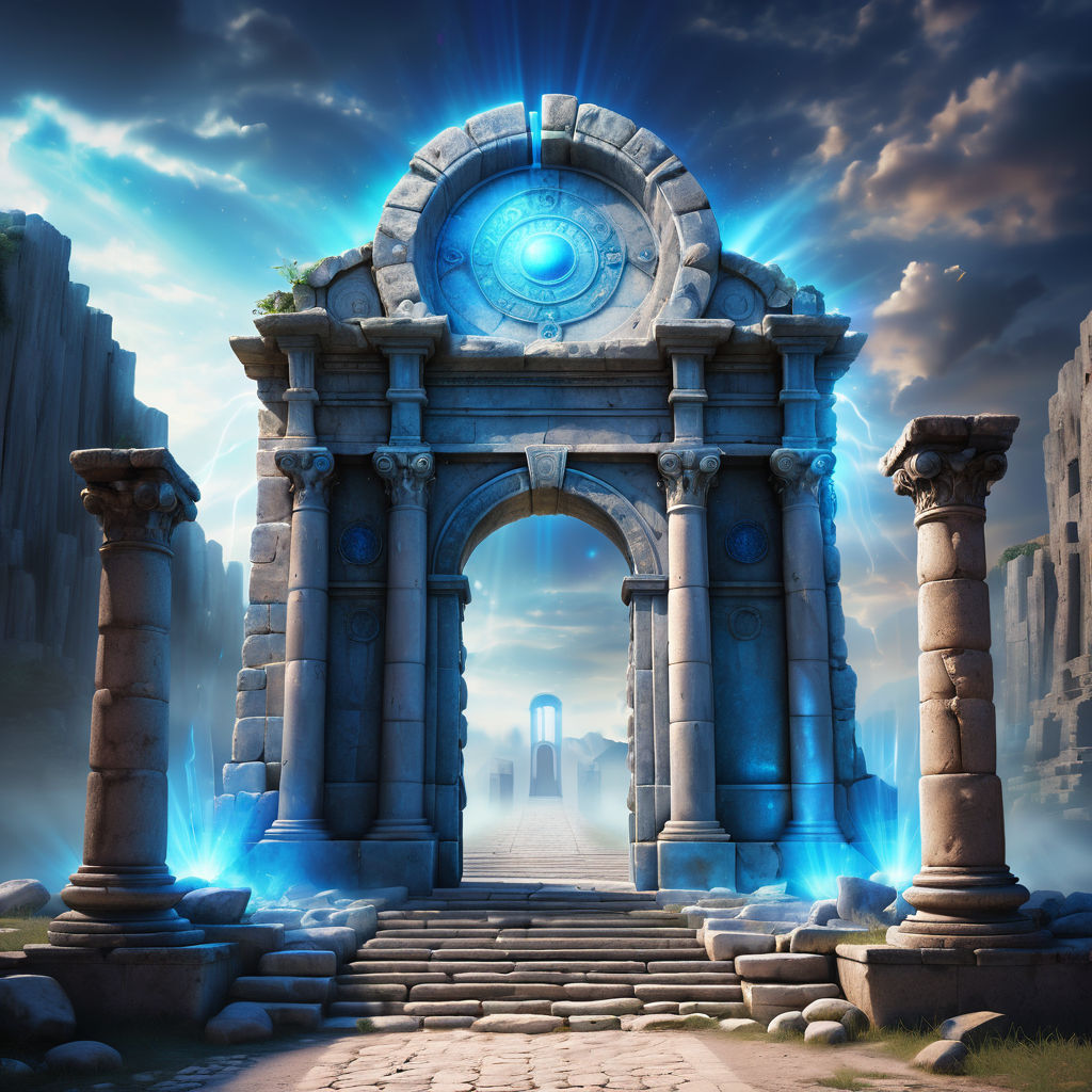 Huge ancient Roman magic city gate with a stone door coverin... by Prin ...