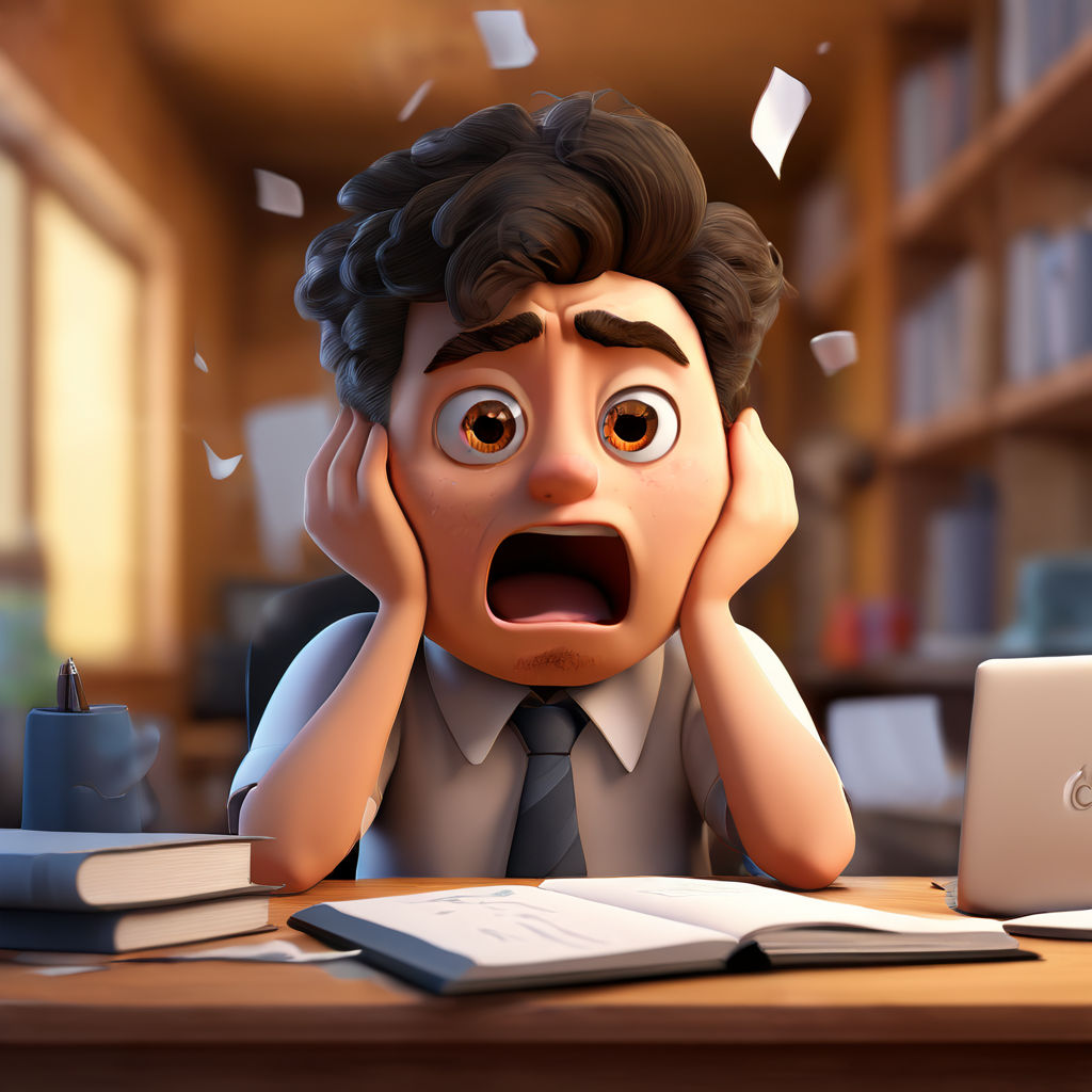 A cartoon animated character who is very stressed due to exa... by ...