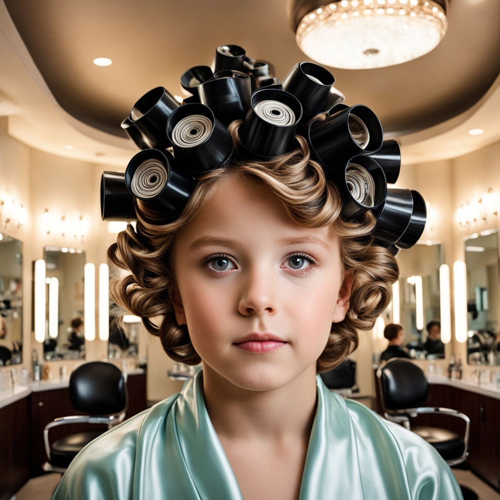 A young boy amid countless hair rollers and curlers by Dagmar Ullmann ...