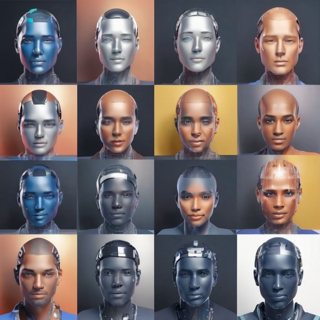 Generate me four digital 3d type of faces. As an avatars. ma... by ...