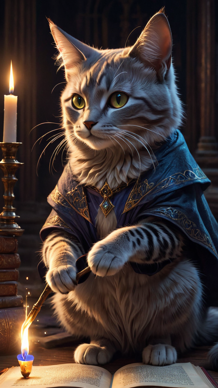 Wizard Cat casting a spell from an ancient Book of Magic by Tomer Ginat ...