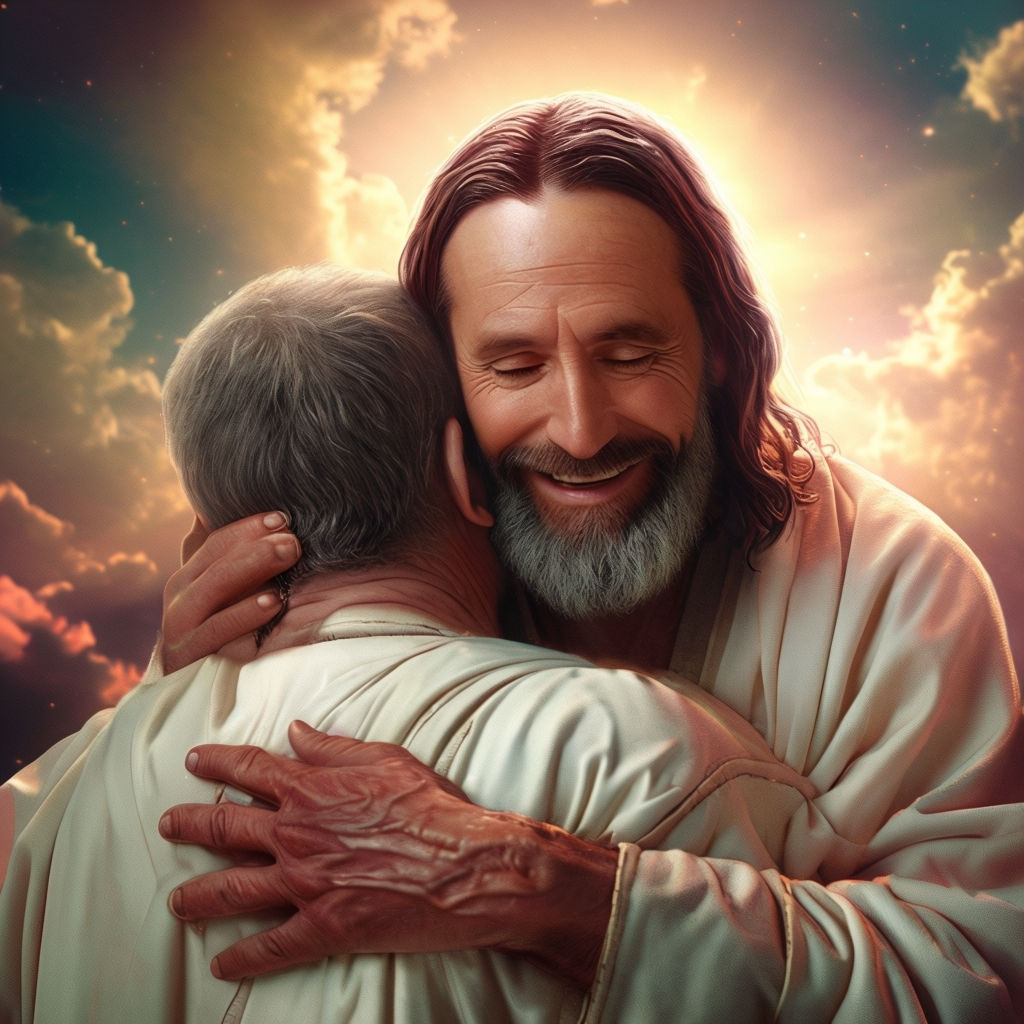 Jesus hugging a man in heaven by Tare Ukeagbu - Playground