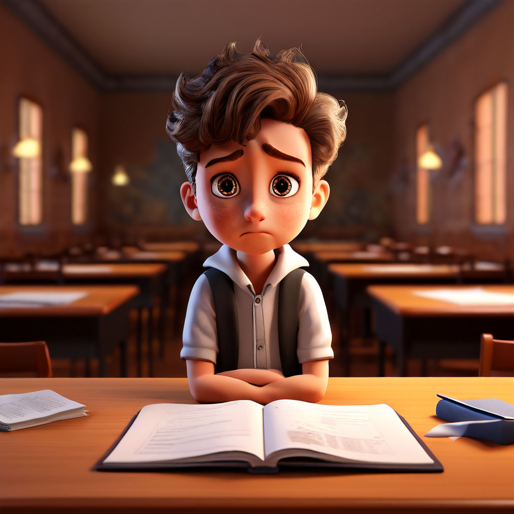 Animated 3d cartoon image of a boy looking sad giving exam i... by Pihu ...
