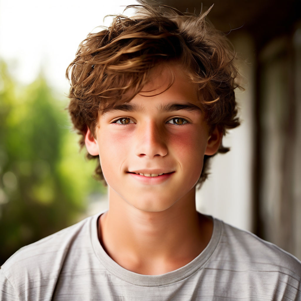 Teenage white boy about 15 years old with brown hair and haz... by Mark ...