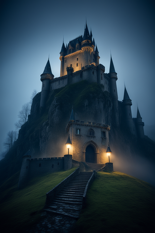 Mysterious abandoned castle with no lights between the mount... by Ralf ...