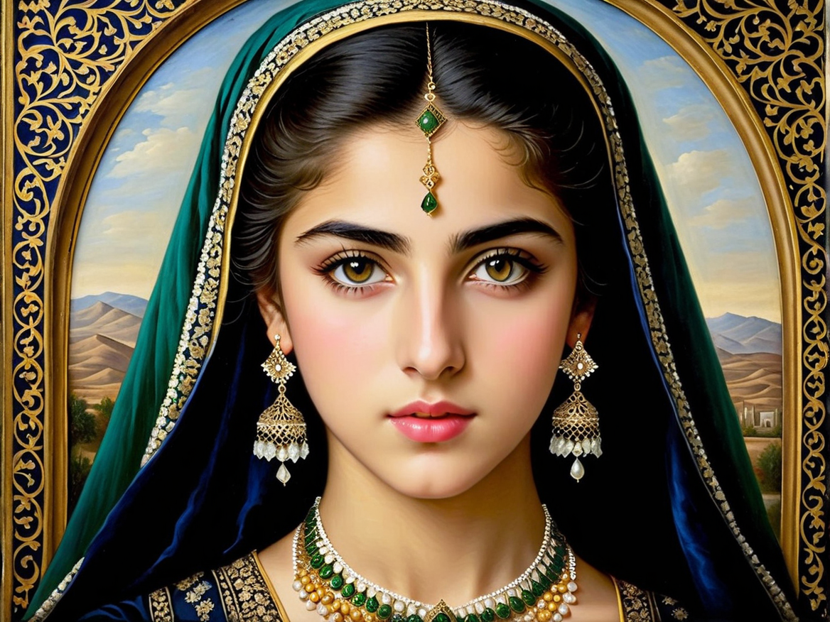 Teenage iranian princess in the style of an 1800s oil paint... by ...