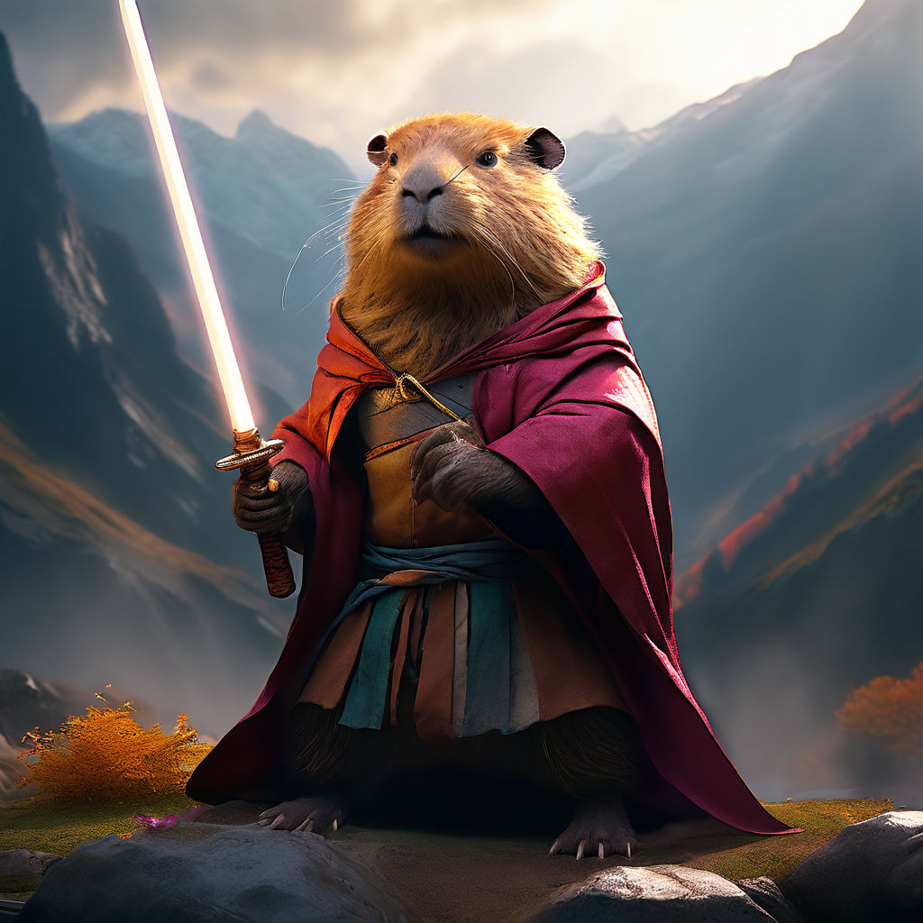 Kung Fu capybara wearing a sword to fight in mountains by Dennis Lee ...