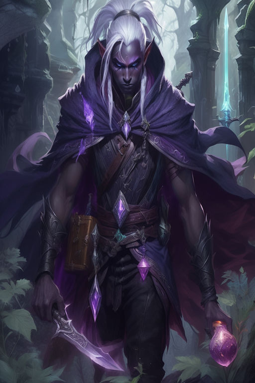 Drow elf adventurer gripping an enchanted dagger in one hand by Magnum ...