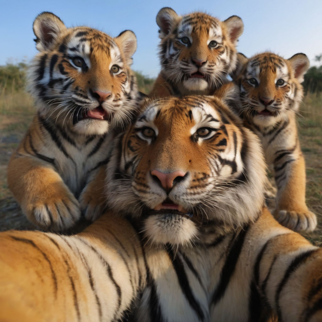 A selfie image of a tiger with his tiger children by ADRIANA FERNANDA ...