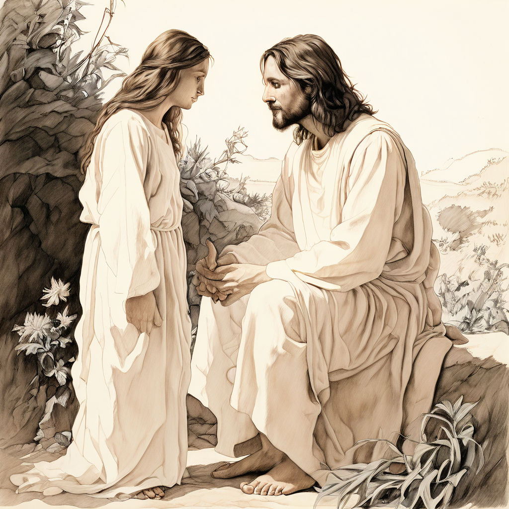 Simple drawing of the Side view of Jesus Christ standing sid... by ...