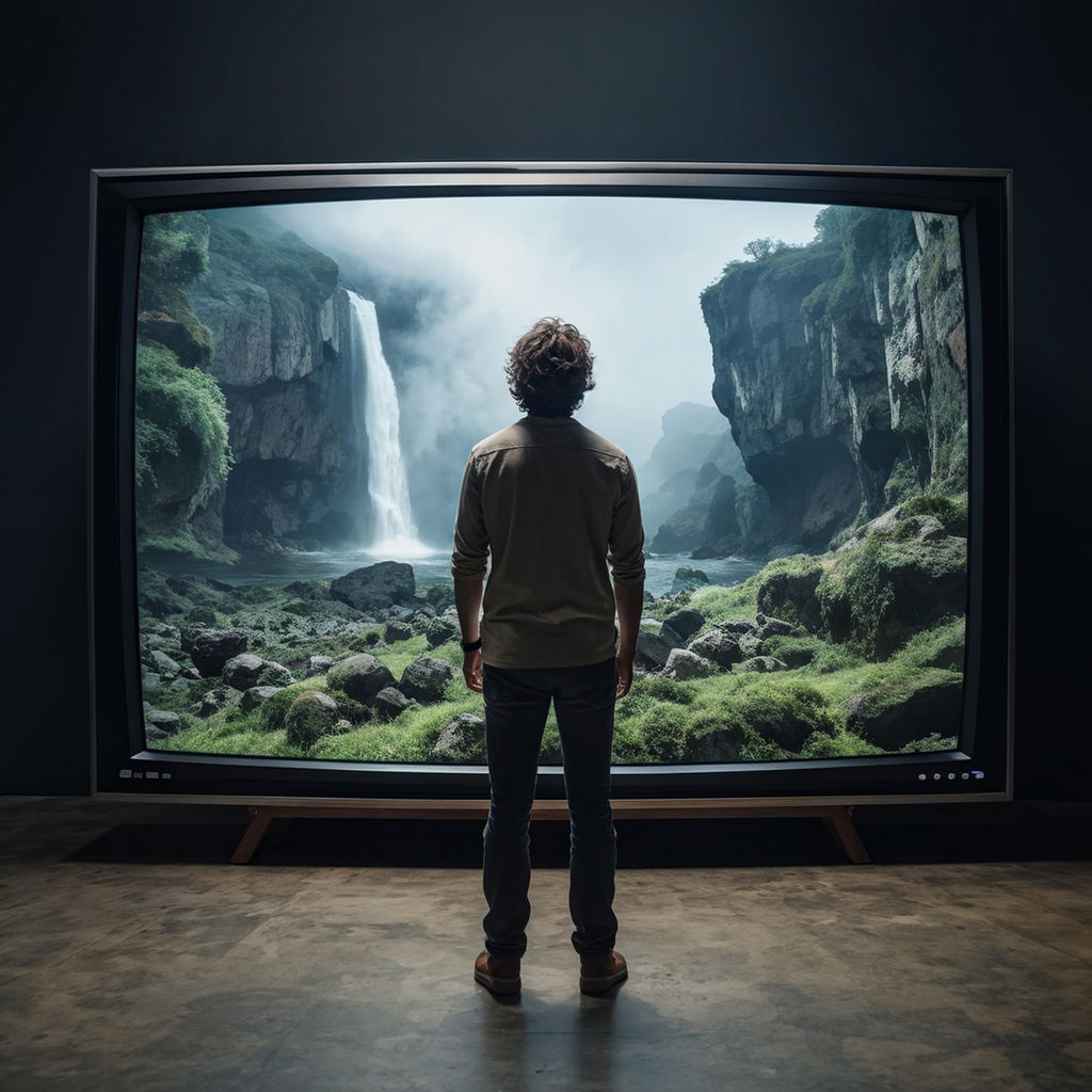 Make a picture of a giant and big tv in detail by Leon kennedy - Playground