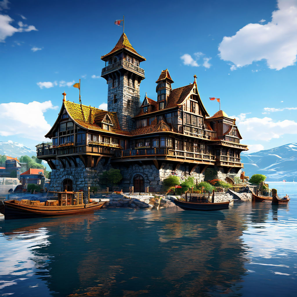 Medieval Style Harbor master building on a river by Sarah Caison ...