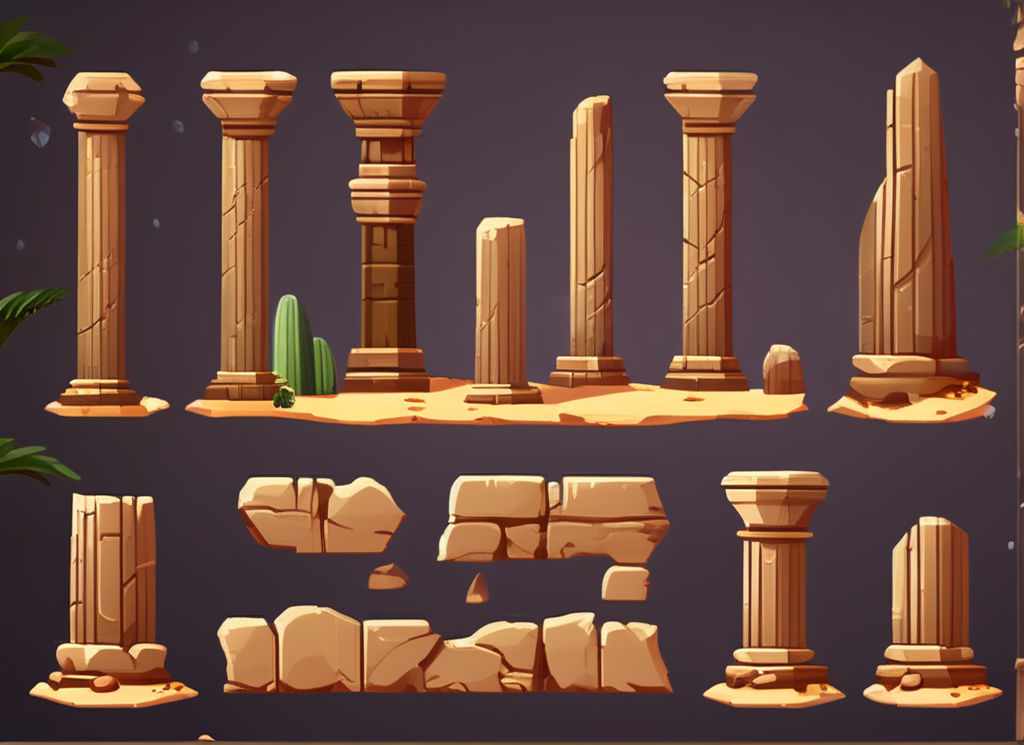 Genererate a semi 2D Broken Pillars for 2D games in a Dese... by MARVEL ...