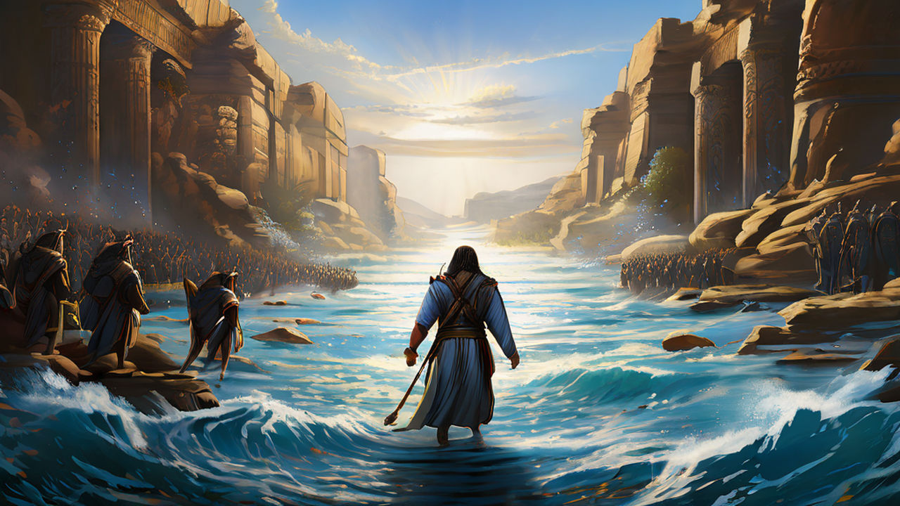 Moses leading his people through the Red Sea split by Tariq Jalab ...