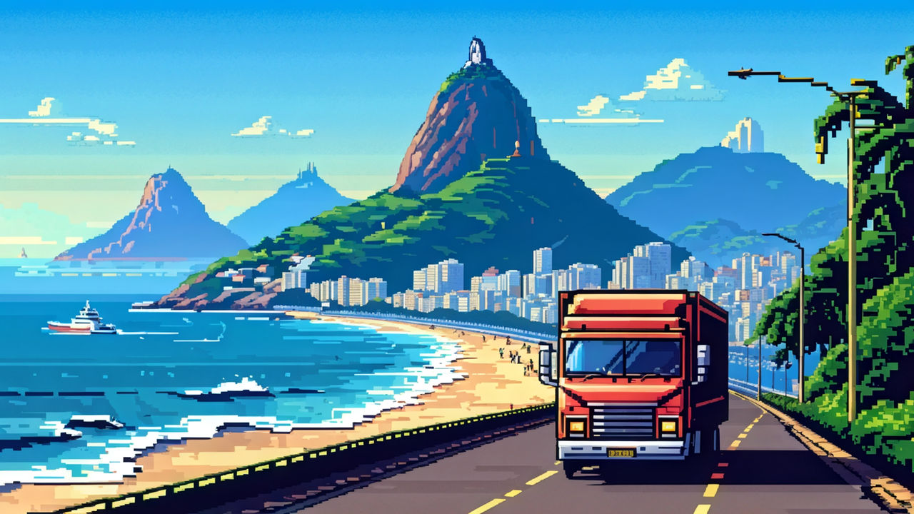 Pixel art representation of a vibrant-colored delivery truck... by ...