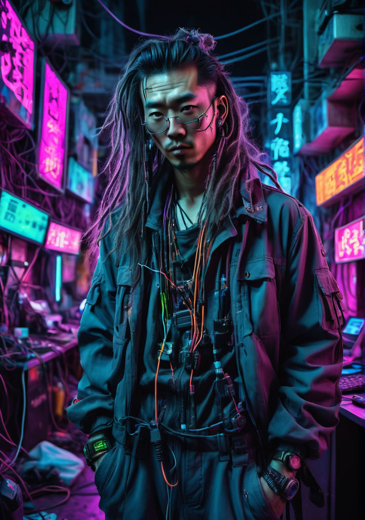 Cyberpunk male Chinese reporter with long by Aidin Moh - Playground