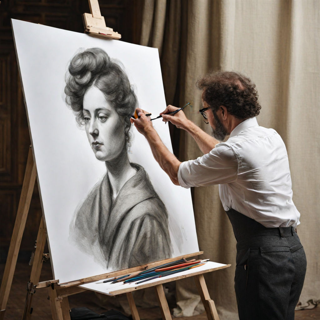 Photograph of an artist drawing an artist drawing a portrait by ...