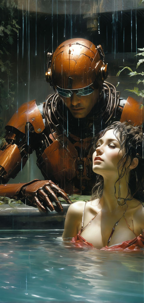 Scene Representing Sexy Cyborgs In A Swimming Pool Playing I By Rym Storm Playground