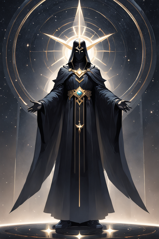 Towering portrait of shadowy god figure hold 5 worlds in han... by Rean ...