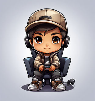 A boy chibi version sitting on his gamer chair who is weari... by Sebas ...