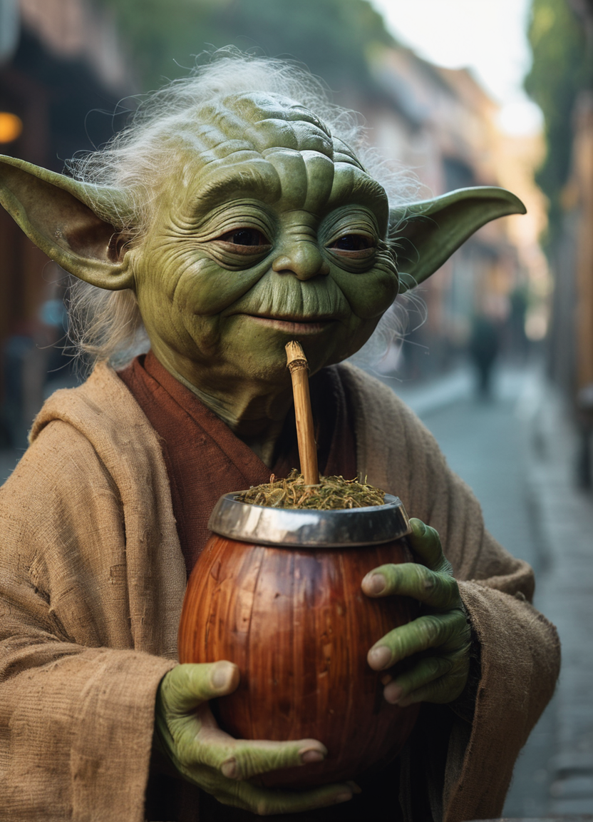 Old Yoda drinking Uruguayan mate (with yerba mate) in a wood... by Kico ...