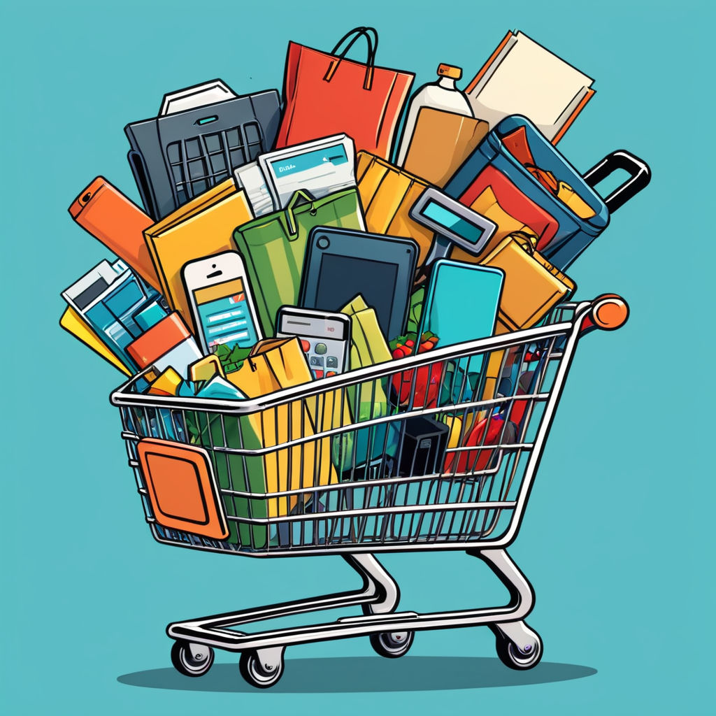 Image: A cartoon illustration of a shopping cart overflowing... by ...