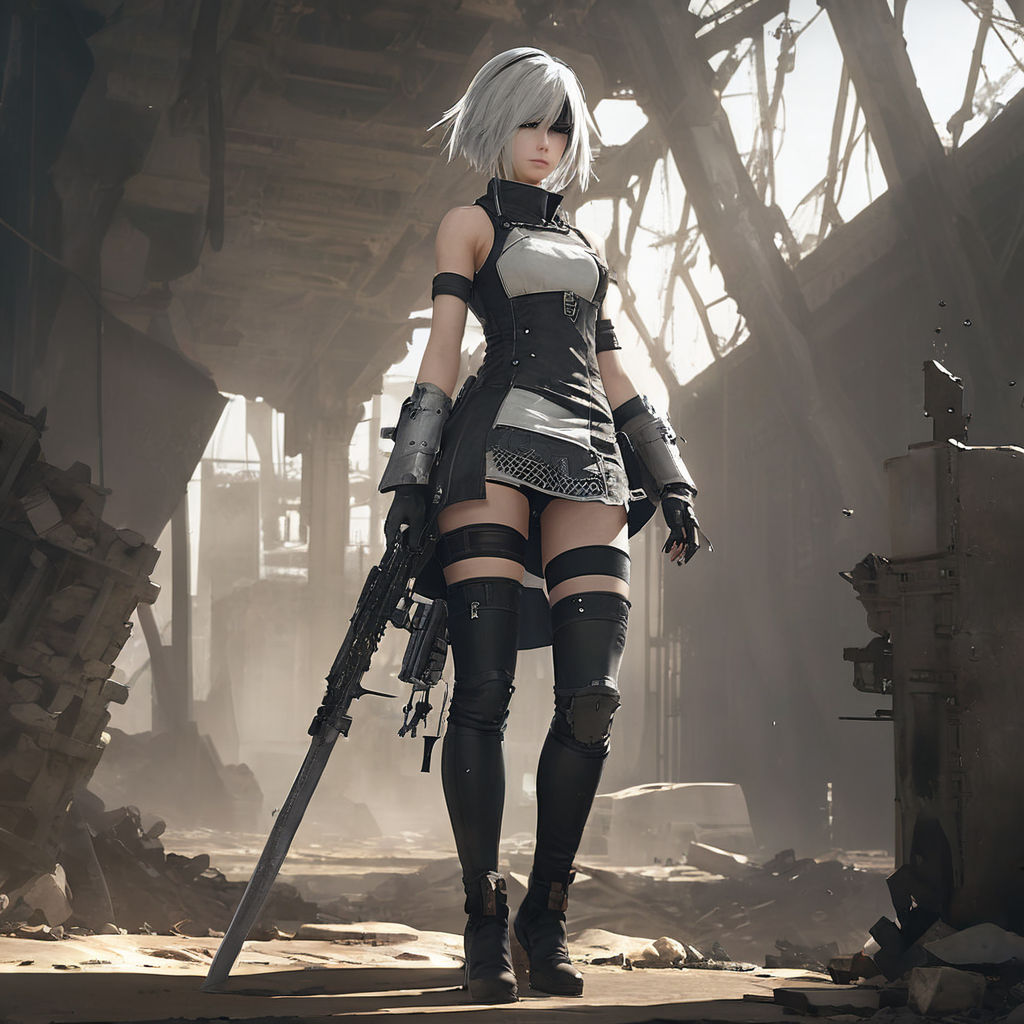 Full-length portrait of the female protagonist from Nier: Au... by Yriy ...