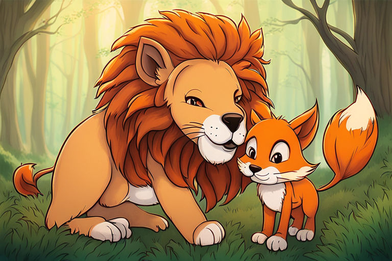 Lion and fox in the forest by kundan singh - Playground