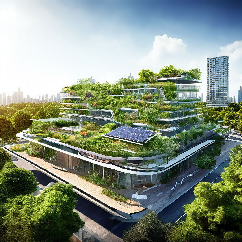 Illustration of sustainable architecture featuring a green r... by 윤서영 ...