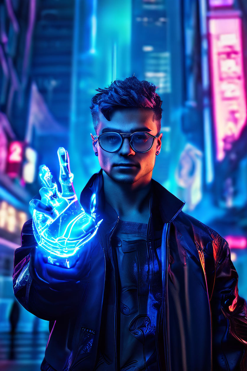 A cyberpunk style scene set in a futuristic urban environmen... by ...