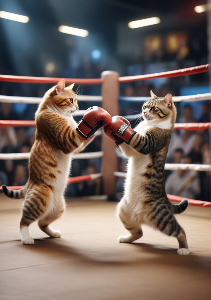 Close-up photo of two cats wearing boxing gloves by alex - Playground