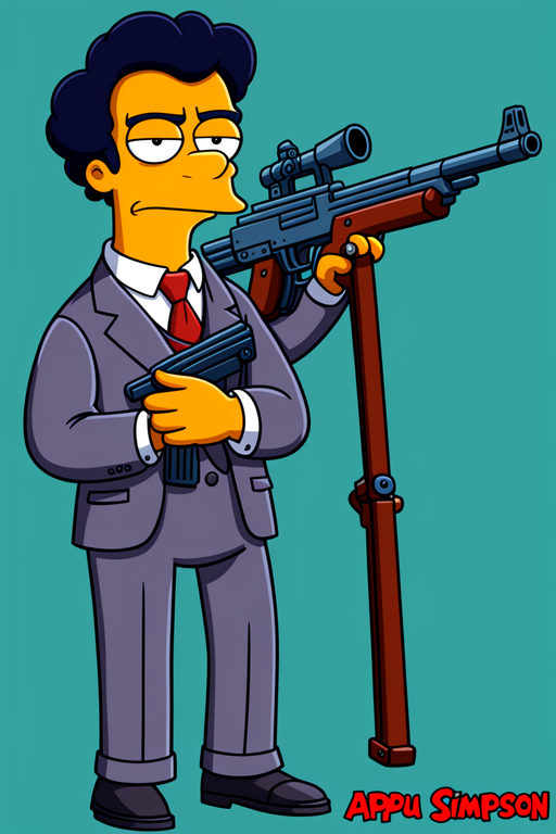 Apu from the simpson gangster with a thompson machine gun an... by ...