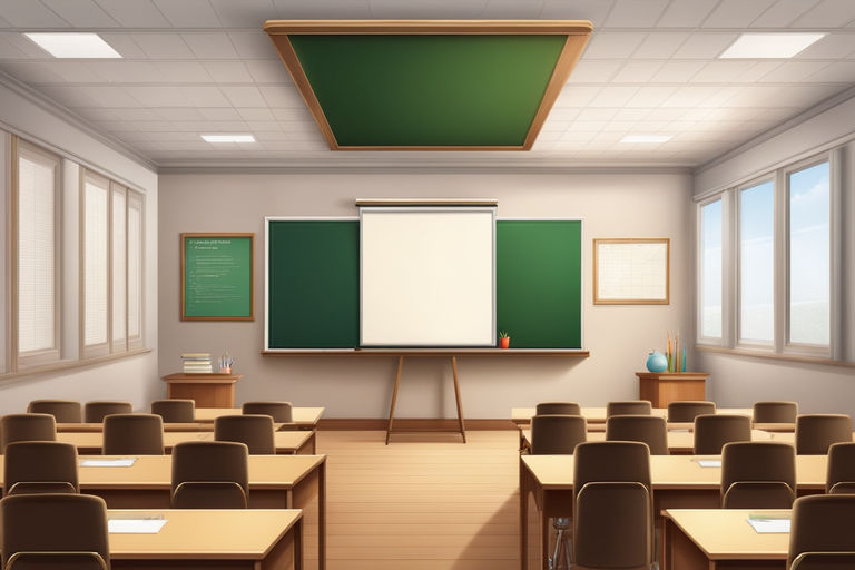 Front view of a Classroom with board by vz editor - Playground