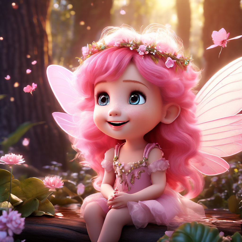 An animated pink hair fairy cute in garden look like speakin... by ...