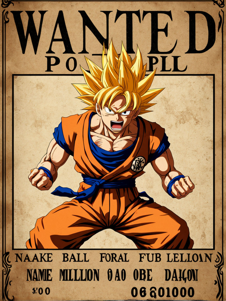 Make me a One Piece wanted poster of Goku from Dragon Ball w... by איתי ...