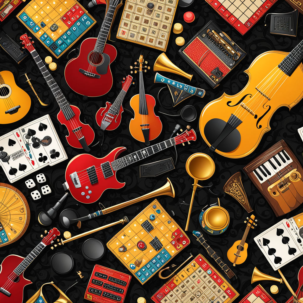 Background on which various musical instruments and board ga... by ...