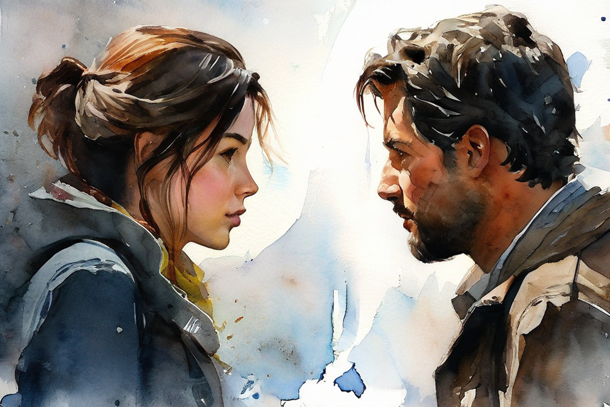 A watercolor composition featuring an expressive woman in sh... by Muse Sun - Playground