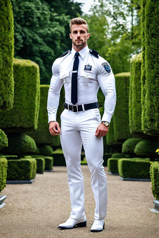 Handsome man. 28 YO cop.bulge bodybuilder. police white leat... by ...